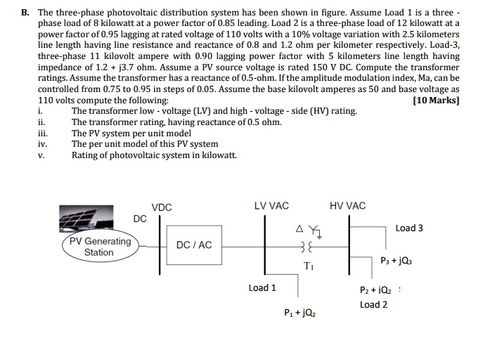 SOLVED: B. The three-phase photovoltaic distribution system has been shown in figure. Assume ...