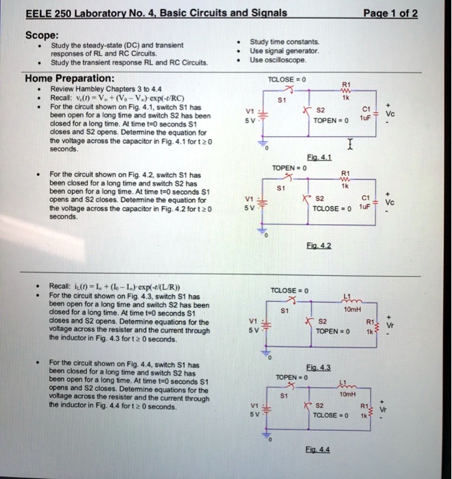 SOLVED: EELE 250 Laboratory No.4, Basic Circuits and Signals Page 1 of ...