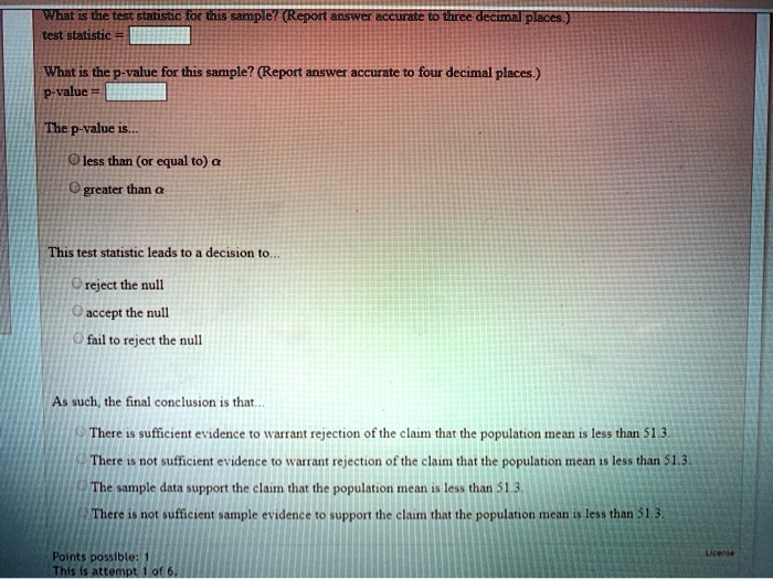 SOLVED: Wat test statistic statstic jor Het detide places What is thep ...
