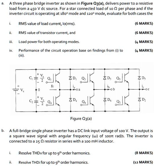 SOLVED: A three-phase bridge inverter, as shown in Figure Q3(a), delivers power to a resistive ...
