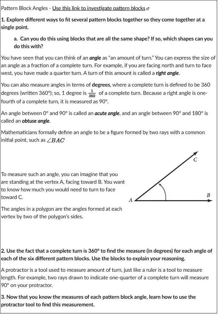 Pattern Block Angles Worksheets