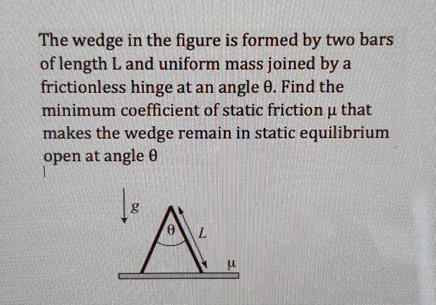 The wedge in the figure is formed by two bars of length L and uniform ...