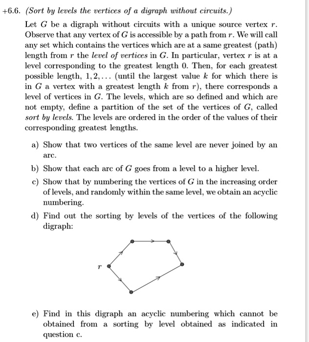 SOLVED: +6.6 (Sort by levels the vertices of digraph without circuits ...