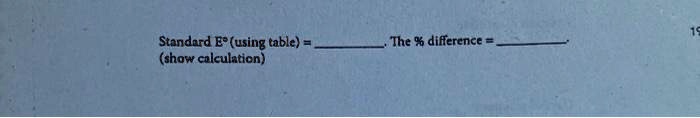 SOLVED: Standard E? (using table) (show calculation) The % difference