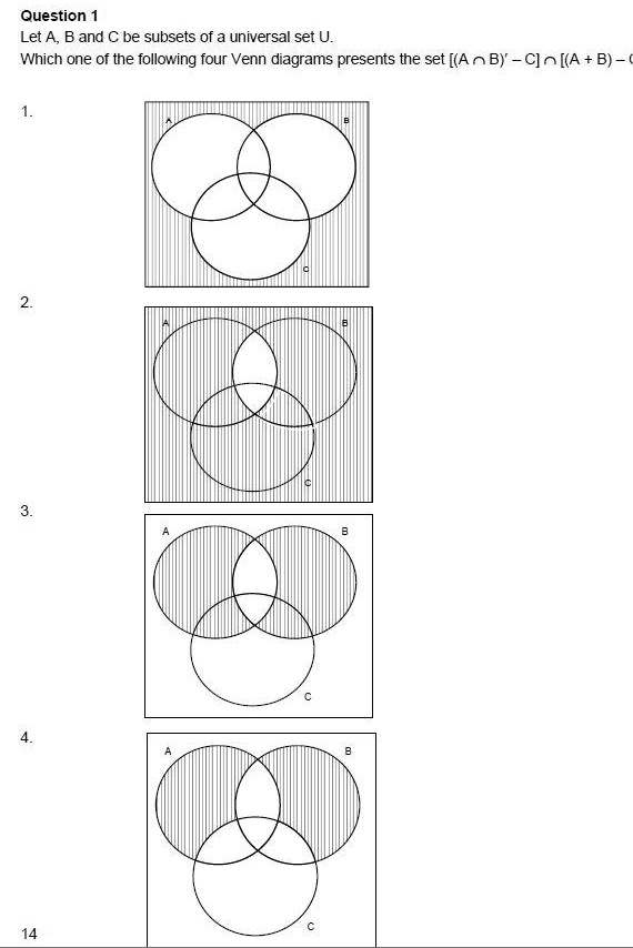 [GET ANSWER] question 1 let a b and c be subsets 0f a universal set u which one of the following ...