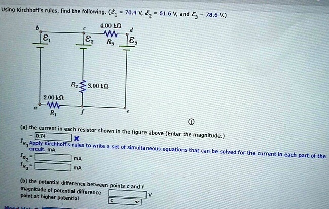 using kirchhoffs rules find the following 1704v 2616v and 3786v r1400 r2300 r3200 i a the ...
