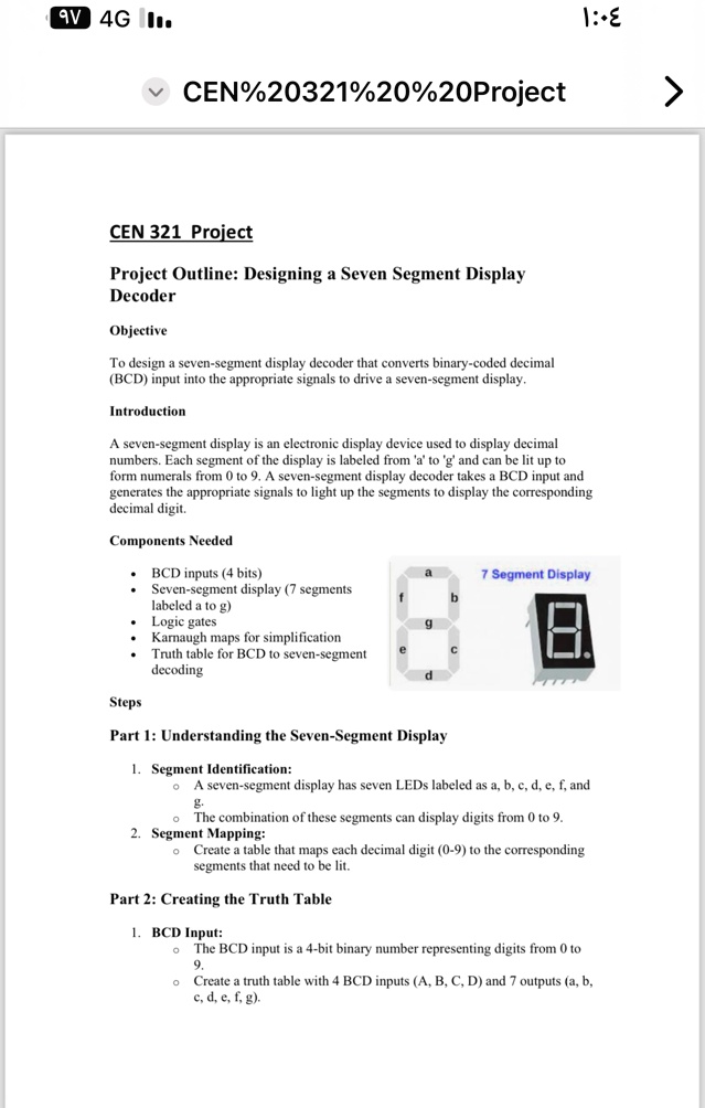 cen 321 project project outline designing a seven segment display ... cen 321 project project outline designing a seven segment display ...