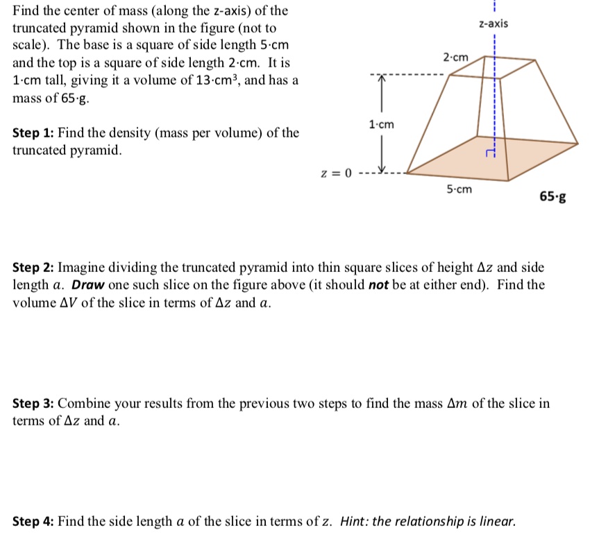 SOLVED: Find the center of mass (along the z-axis) of the truncated ...