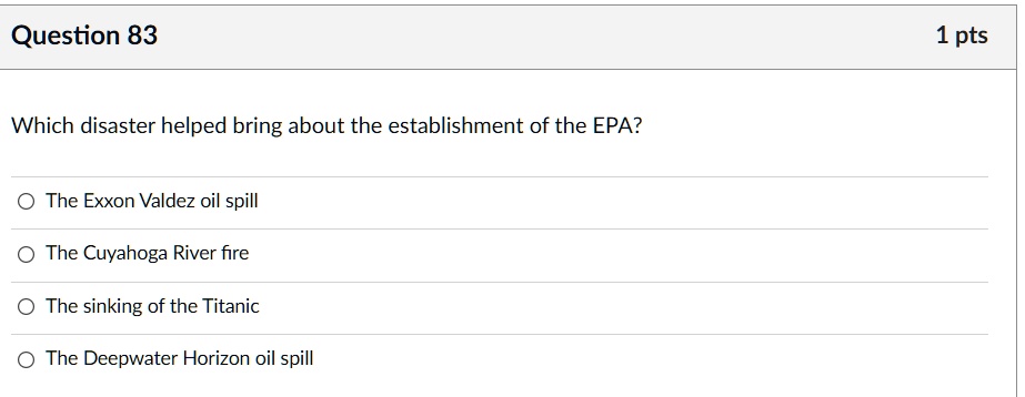 SOLVED: Question 83 1 pts Which disaster helped bring about the ...