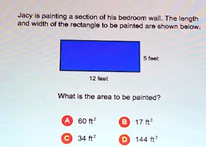 Jacy is painting a section of his bedroom wall. The length and width of ...