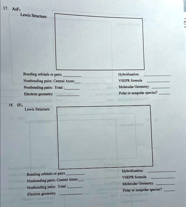 17. AsF5 Lewis Structure: Bonding orbitals or pairs Nonbonding pairs ...