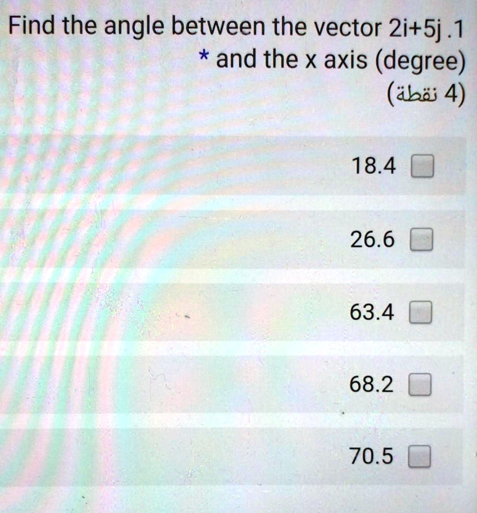 SOLVED:Find the angle between the vector 2i+5j.1 and the X axis (degree ...
