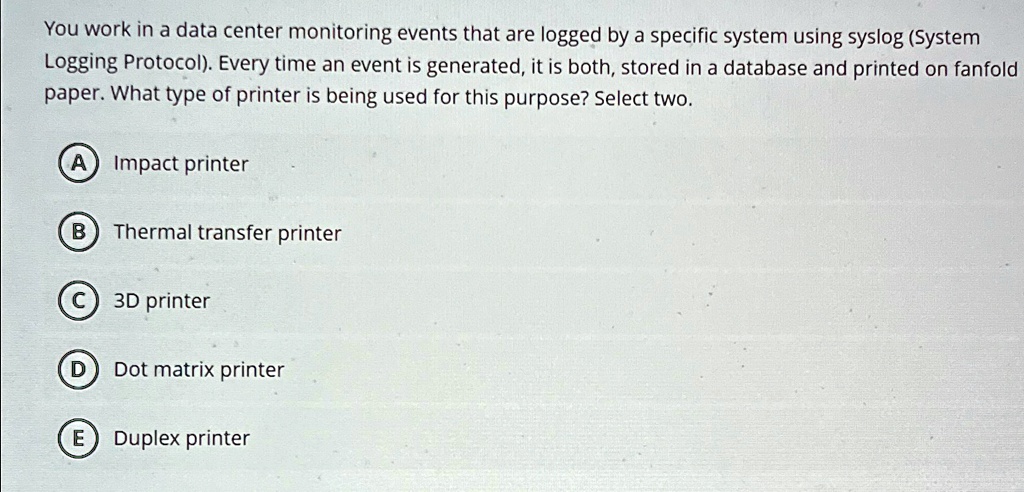 Solved You Work In A Data Center Monitoring Events That Are Logged By A Specific System Using