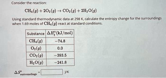 Consider the reaction: CH4 (g) + 2O2(g) ? CO2(g) + 2H2O(g) Using ...