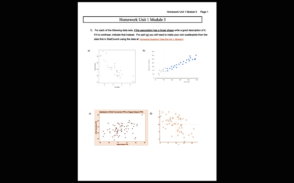 Homework Unit 1 Module 5 Page1 Homework Unit 1 Module 5 1) For each of the following data sets ...