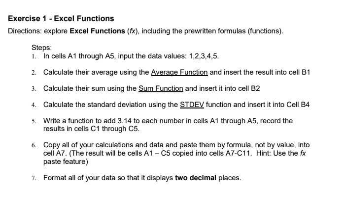 SOLVED: Exercise: Excel Functions Directions: Explore Excel Functions (fx), including the ...