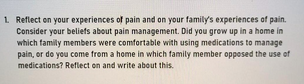 SOLVED: Reflect on your experiences of pain and on your family's ...