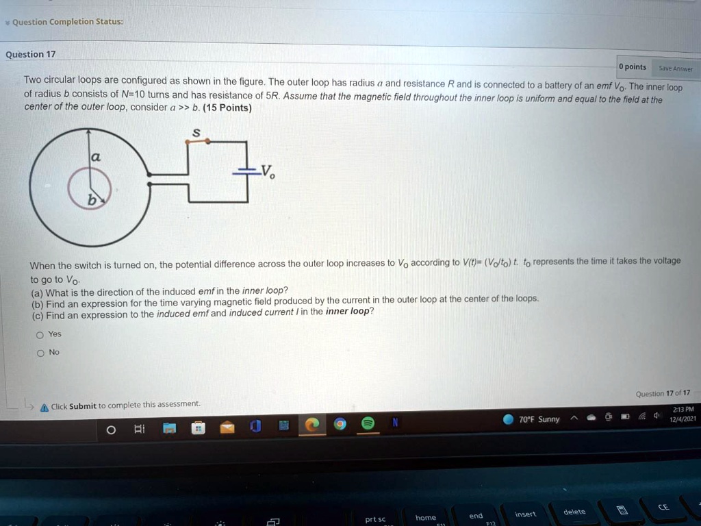 SOLVED: Two circular loops are configured as shown in the figure. The outer loop has radius R ...