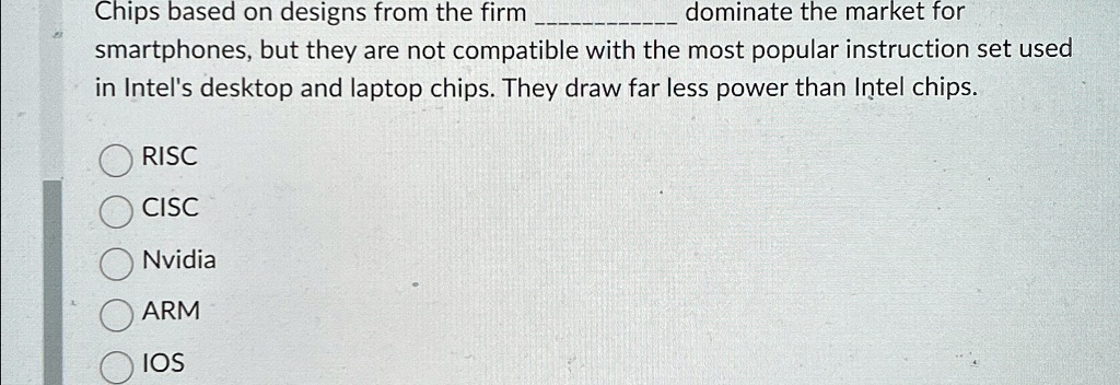 SOLVED: Chips based on designs from the firm dominate the market for ...