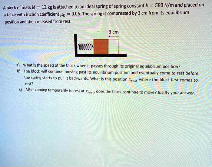 SOLVED: A block of mass M = 12 kg is attached to an ideal spring of spring constant k = 580 N/m ...