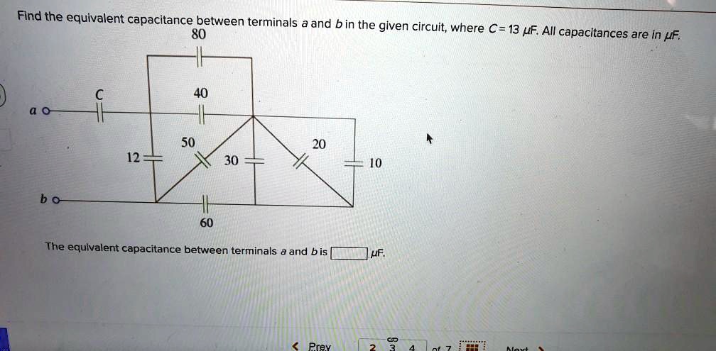 Find the equivalent capacitance between terminals a and b in the given circuit, where C = 13 µF ...