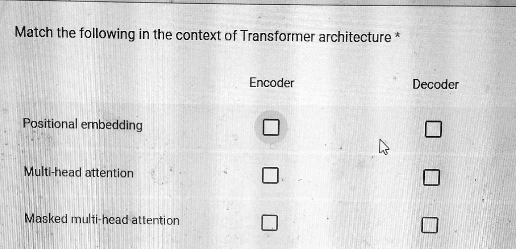 Video Solution Correctly Match The Following In The Context Of Transformer Architecture Match
