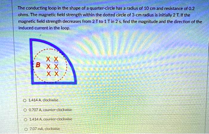 SOLVED: The conducting loop in the shape of a quarter-circle has a radius of 10 cm and a ...