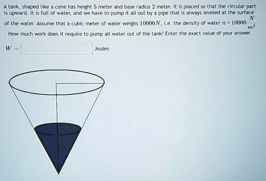 A tank shaped like cone has height 5 meter and base radius 2...