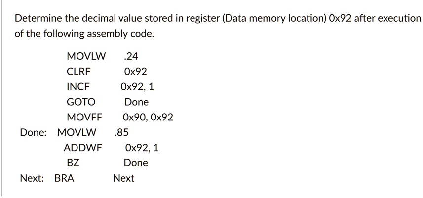 SOLVED: Determine the decimal value stored in register (Data memory ...
