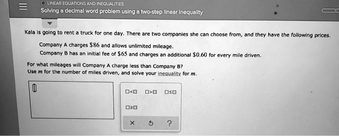 SOLVED: Linear Equations and Inequalities: Solving decimal word problems using two-step linear ...