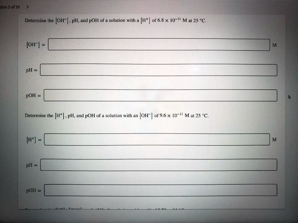 SOLVED: Jipn5 0137 Determine the [OH-| , pH, and pOH of solution with ...