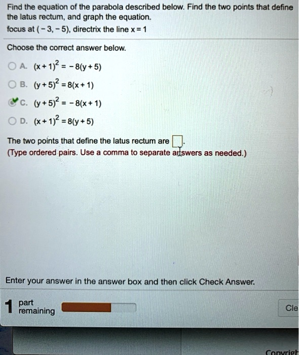 SOLVED: Find the equation of the parabola described below: Find the two ...