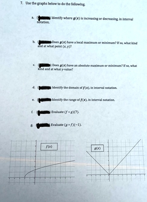 SOLVED: Use the graphs below to do the following Identify where g(x ...