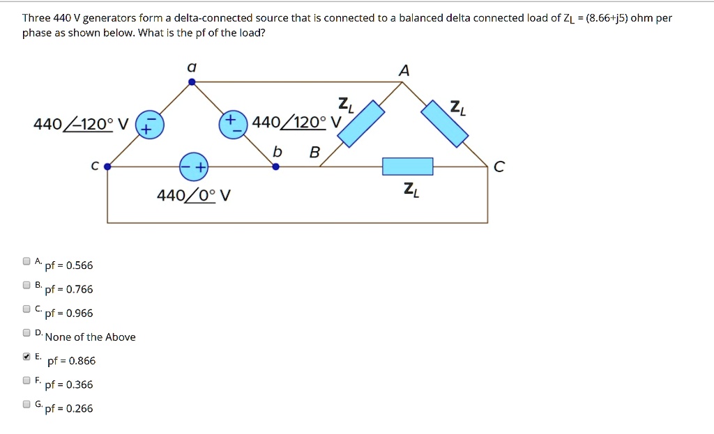 three 44o v generators form a delta connected source that is connected to a balanced delta ...