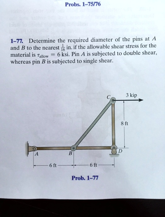 SOLVED: Determine the required diameter of the pins at A and B to the ...