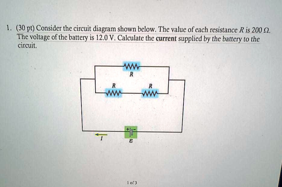 SOLVED: (30 pt) Consider the circuit diagram shown below. The value of cach resistance R is 200 ...