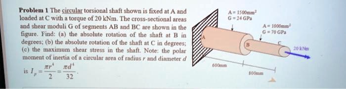 SOLVED: Problem 1: The circular torsional shaft shown is fixed at A and ...