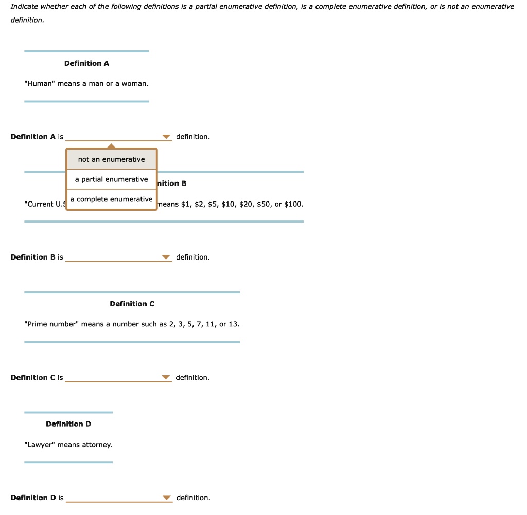 Solved Indicate Whether Each Of The Following Definitions Is Partial Enumerative Definition Is 7222