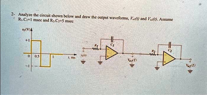 SOLVED: 2 - Analyze the circuit shown below and draw the output waveforms, V and Va. Assume R.C ...
