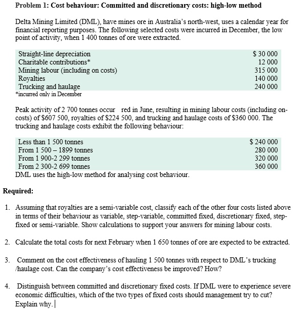 SOLVED: Problem 1: Cost Behavior: Committed and Discretionary Costs ...