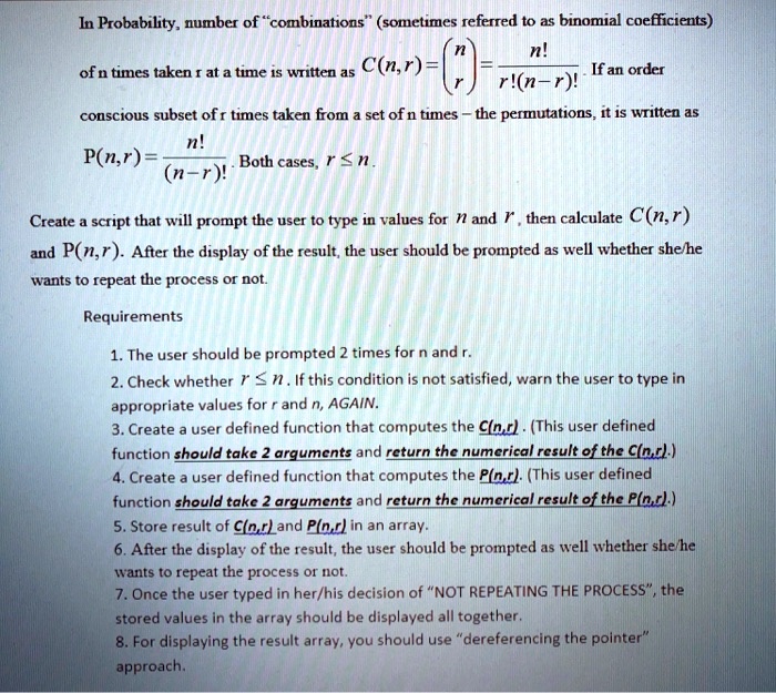In Probability, number of "combinations" (sometimes referred to as ...