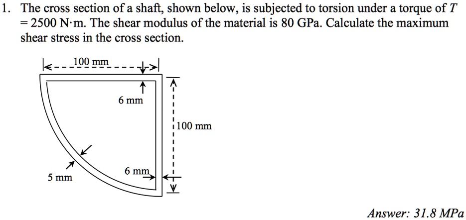 1 the cross section of a shaft shown below is subjected to torsion ...