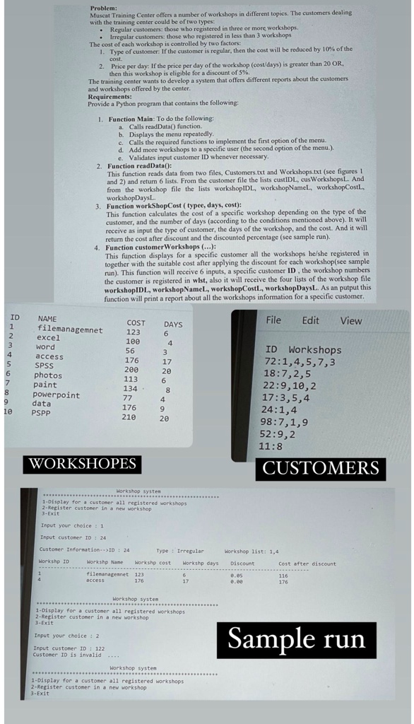 SOLVED: Problem: Muscat Training Center offers a number of workshops in ...