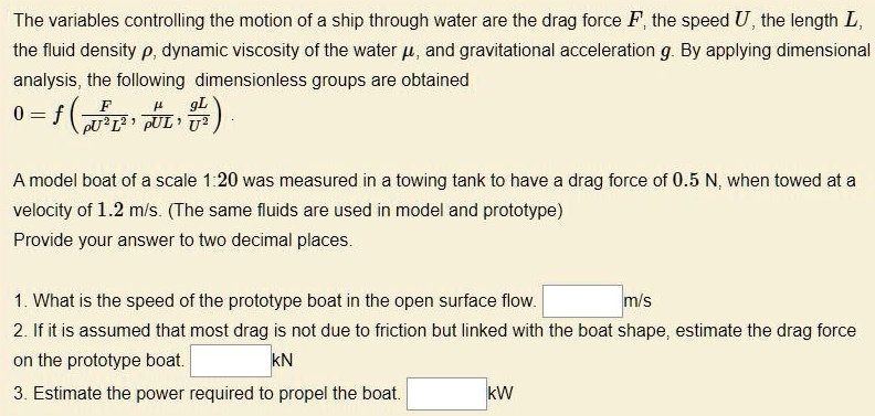 The variables controlling the motion of a ship through water are the ...