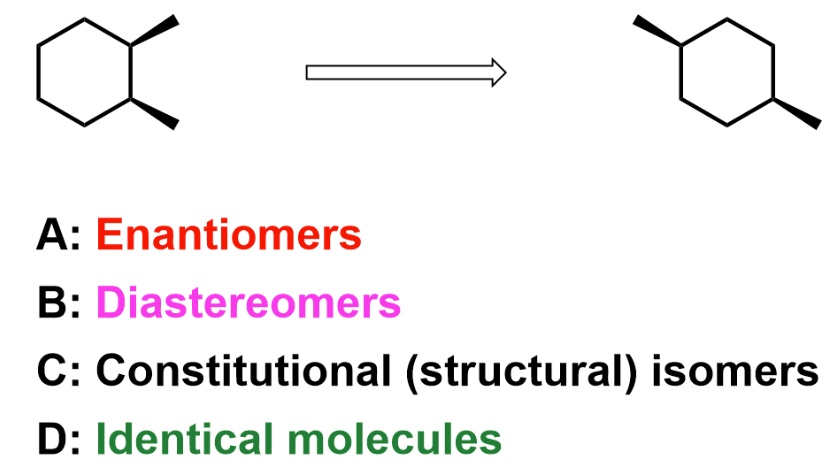 a enantiomers b diastereomers c constitutional structural isomers d identical molecules 79524