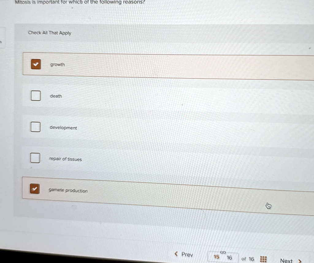 Mitosis is important for which of the following reasons? Check All That ...