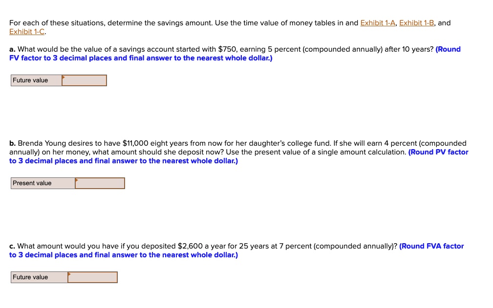 SOLVED: For each of these situations, determine the savings amount. Use ...