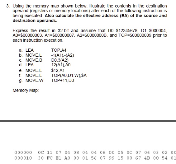 3. Using the memory map shown below, illustrate the contents in the ...