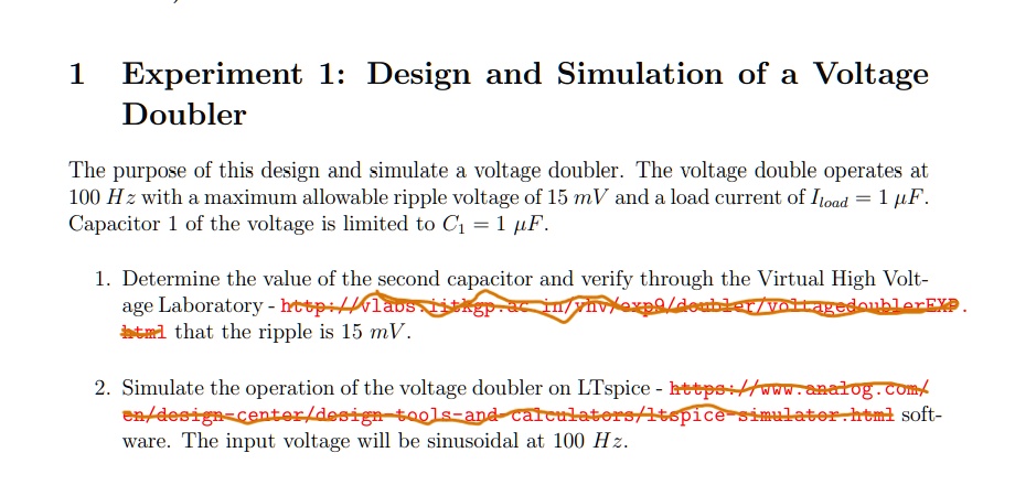SOLVED: Experiment 1: Design and Simulation of a Voltage Doubler The ...
