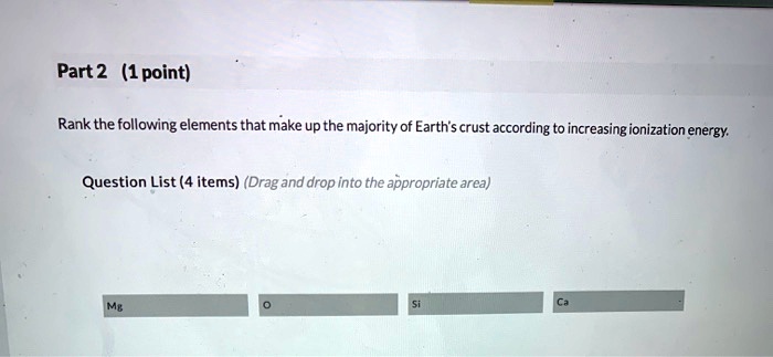 SOLVED: Rank the following elements that make up the majority of Earth's crust according to ...